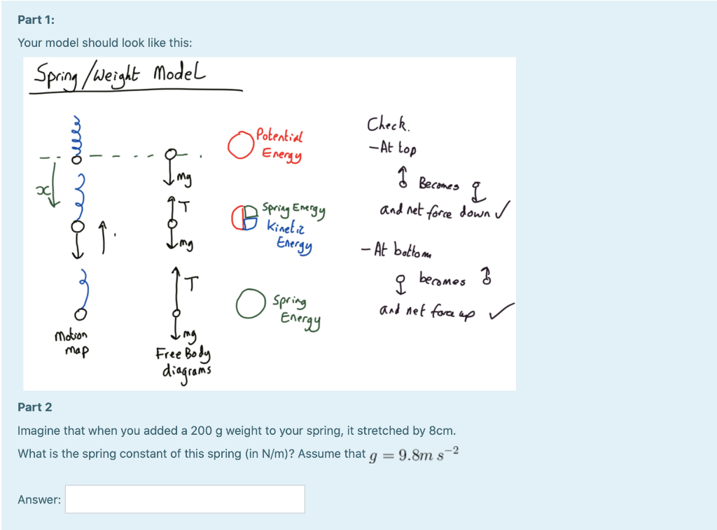 Part 1: Your model should look like this: Spring / | Chegg.com