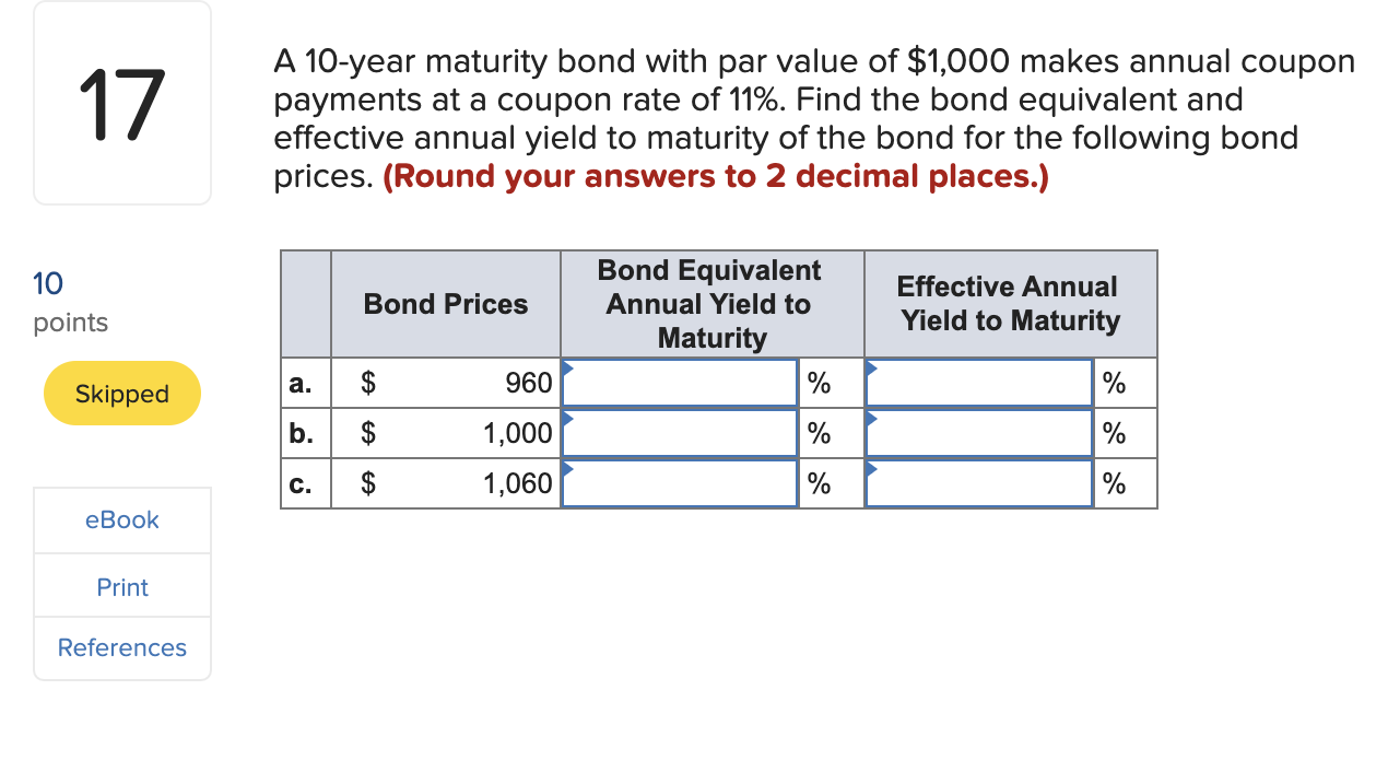 Solved A 10-year maturity bond with par value of $1,000 | Chegg.com