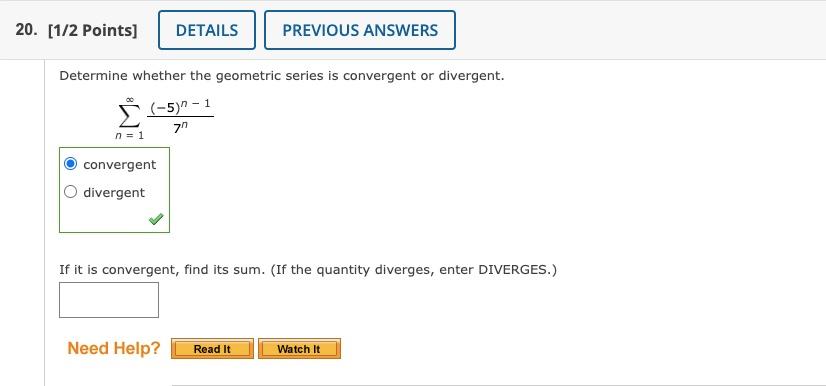 Solved Determine whether the geometric series is convergent | Chegg.com