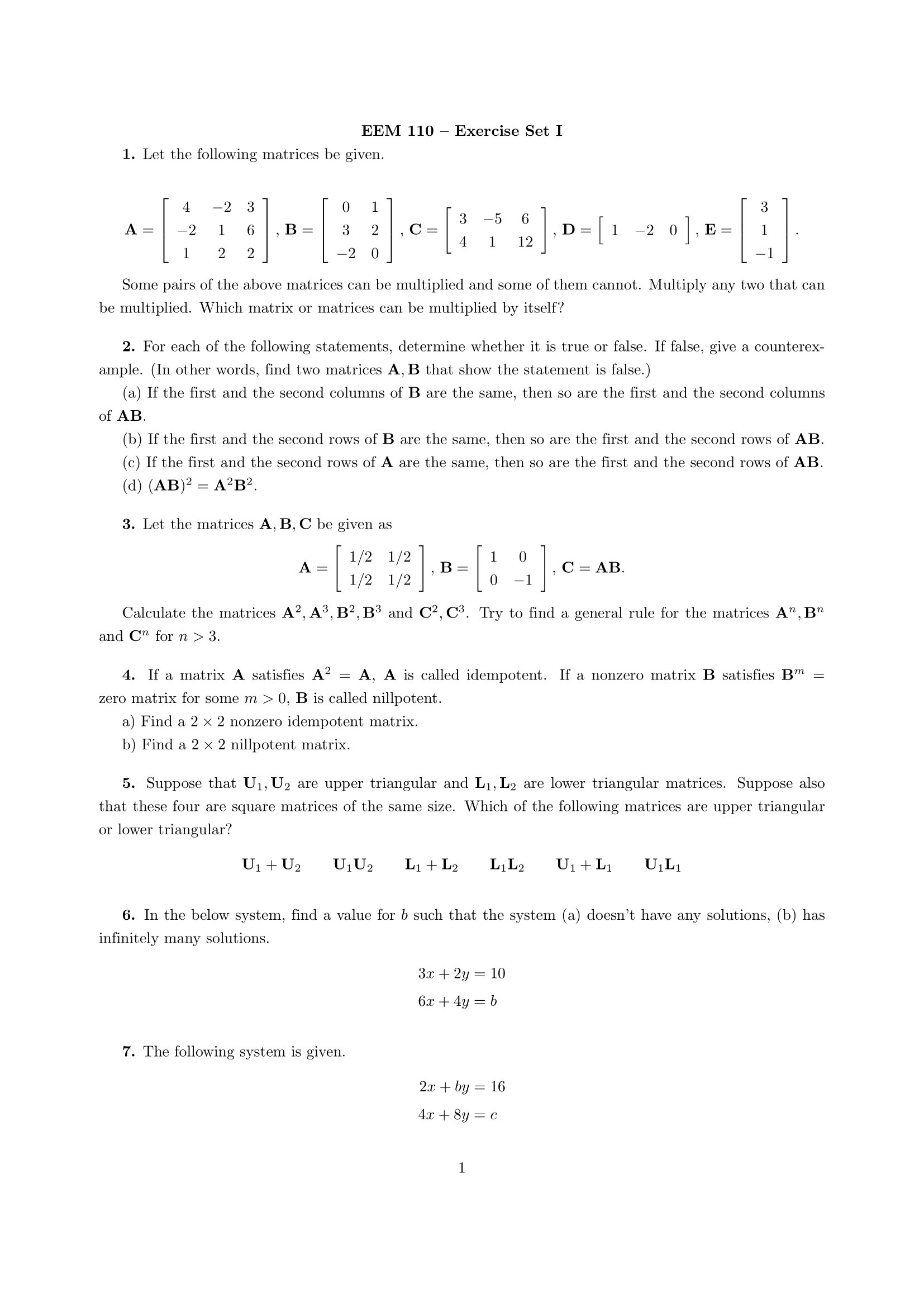 Solved EEM 110 - Exercise Set II 1. In each of the | Chegg.com