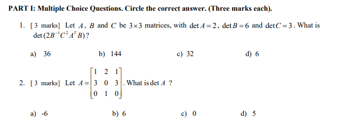 Solved 'ART I: Multiple Choice Questions. Circle the correct | Chegg.com
