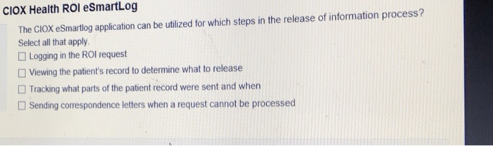 Solved CIOX Health ROl esmartLog The CIOX eSmartliog | Chegg.com
