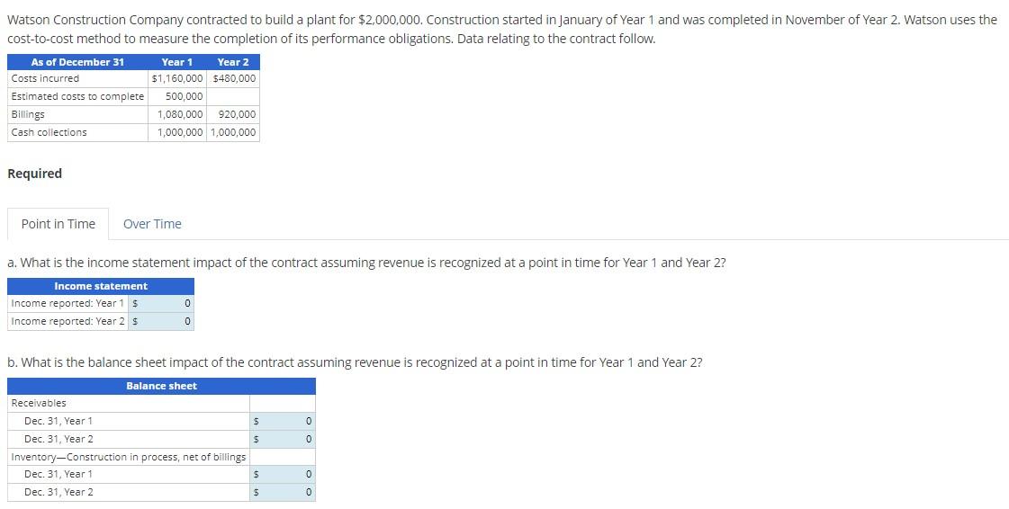 Solved Watson Construction Company contracted to build a | Chegg.com