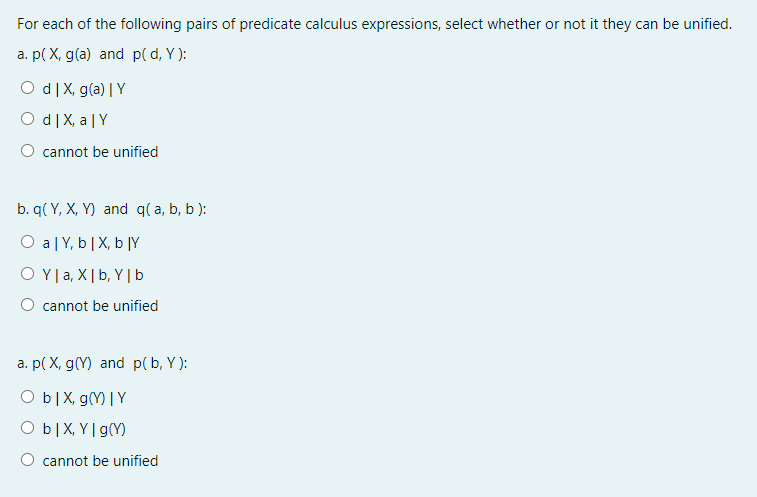 Solved For each of the following pairs of predicate calculus | Chegg.com
