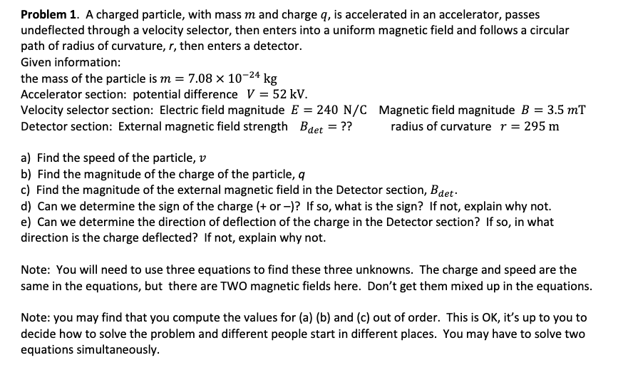 Solved Problem 1. A charged particle, with mass m and charge | Chegg.com
