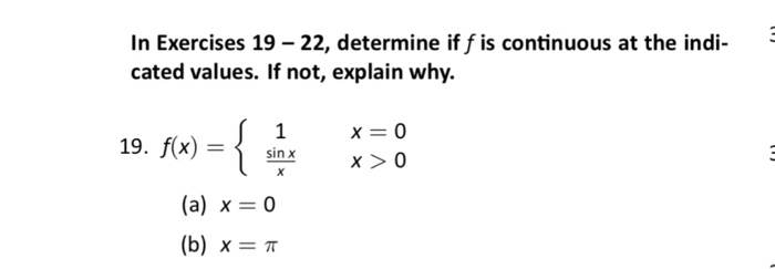 Solved In Exercises 19 22, determine if f is continuous at | Chegg.com