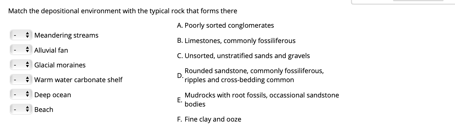 Solved Match the depositional environment with the typical | Chegg.com