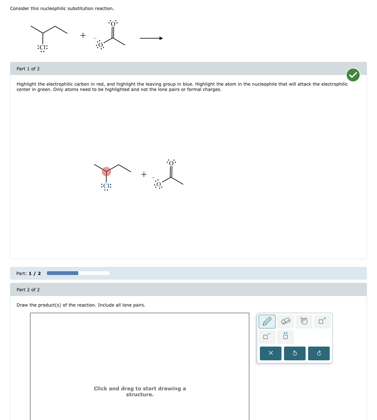 Solved Part 1 ﻿of 2Highlight the electrophilic carbon in | Chegg.com