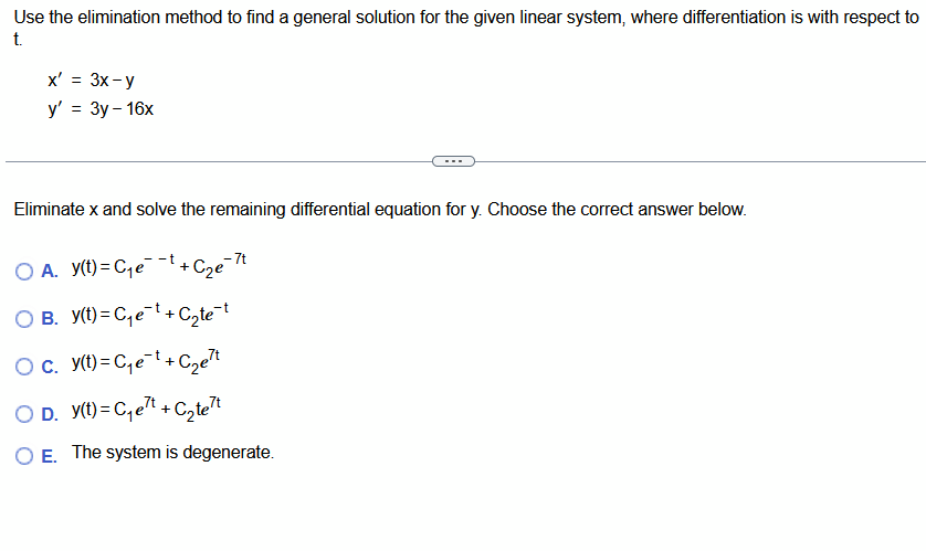 Solved Use the elimination method to find a general solution | Chegg.com