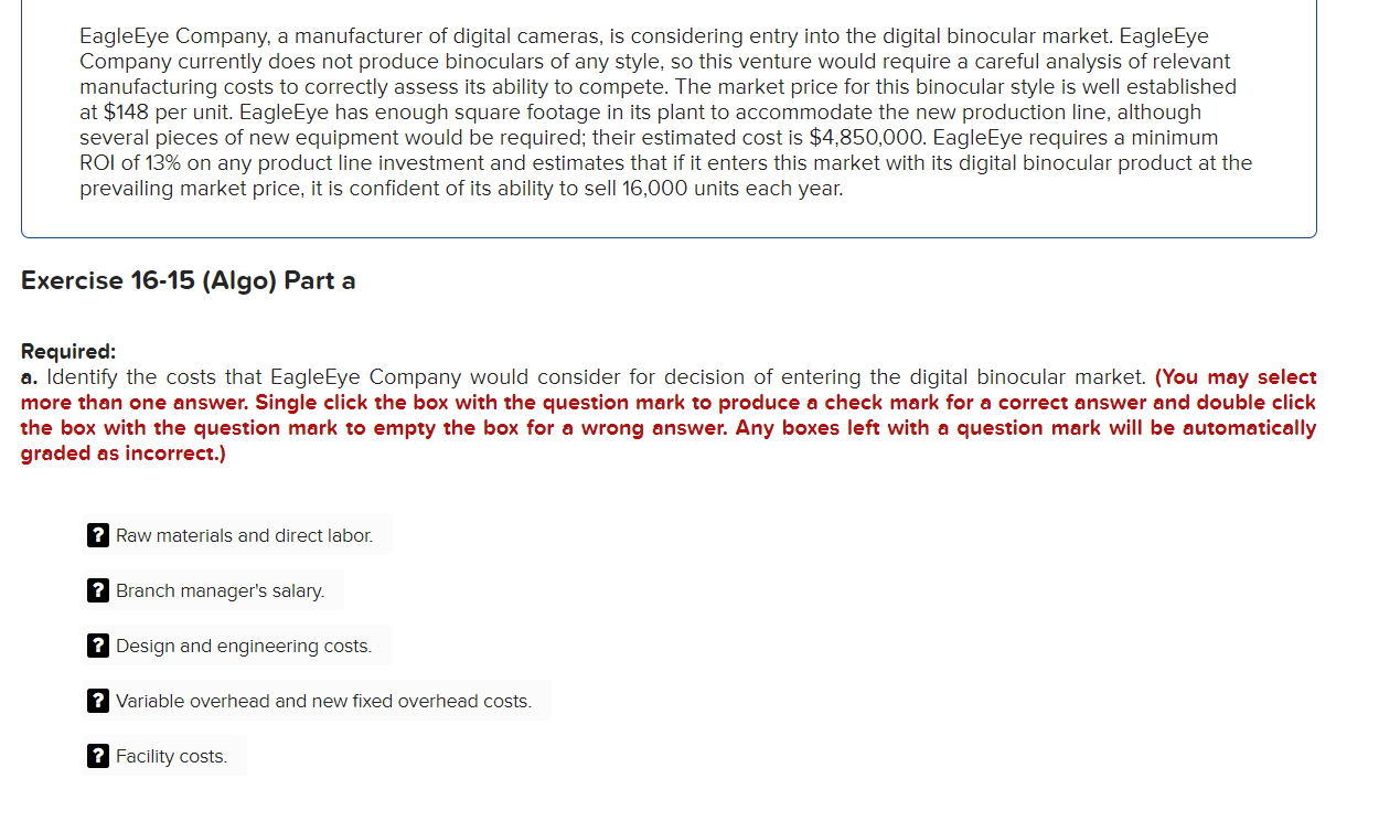 Solved EagleEye Company, a manufacturer of digital cameras, | Chegg.com