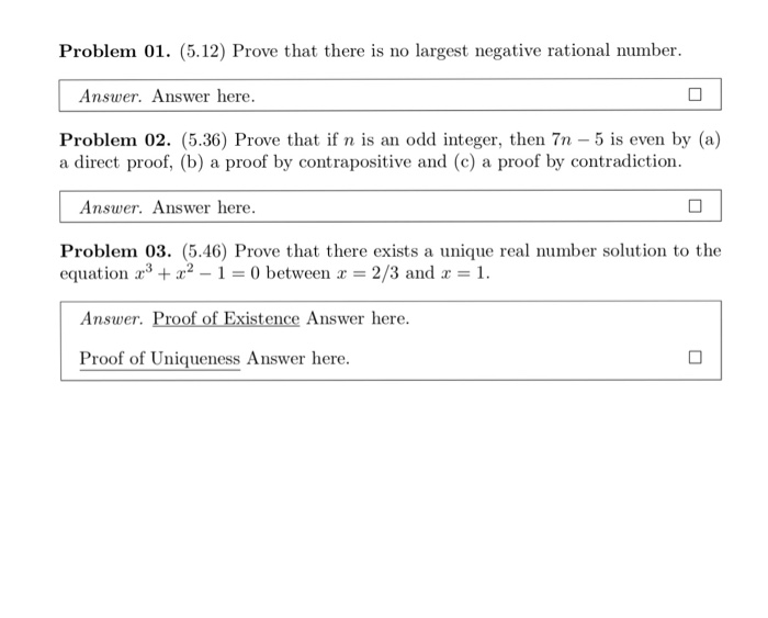 Solved Problem 01. (5.12) Prove that there is no largest | Chegg.com