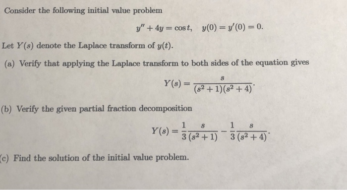 Solved Consider the following initial value problem y" + 4y | Chegg.com