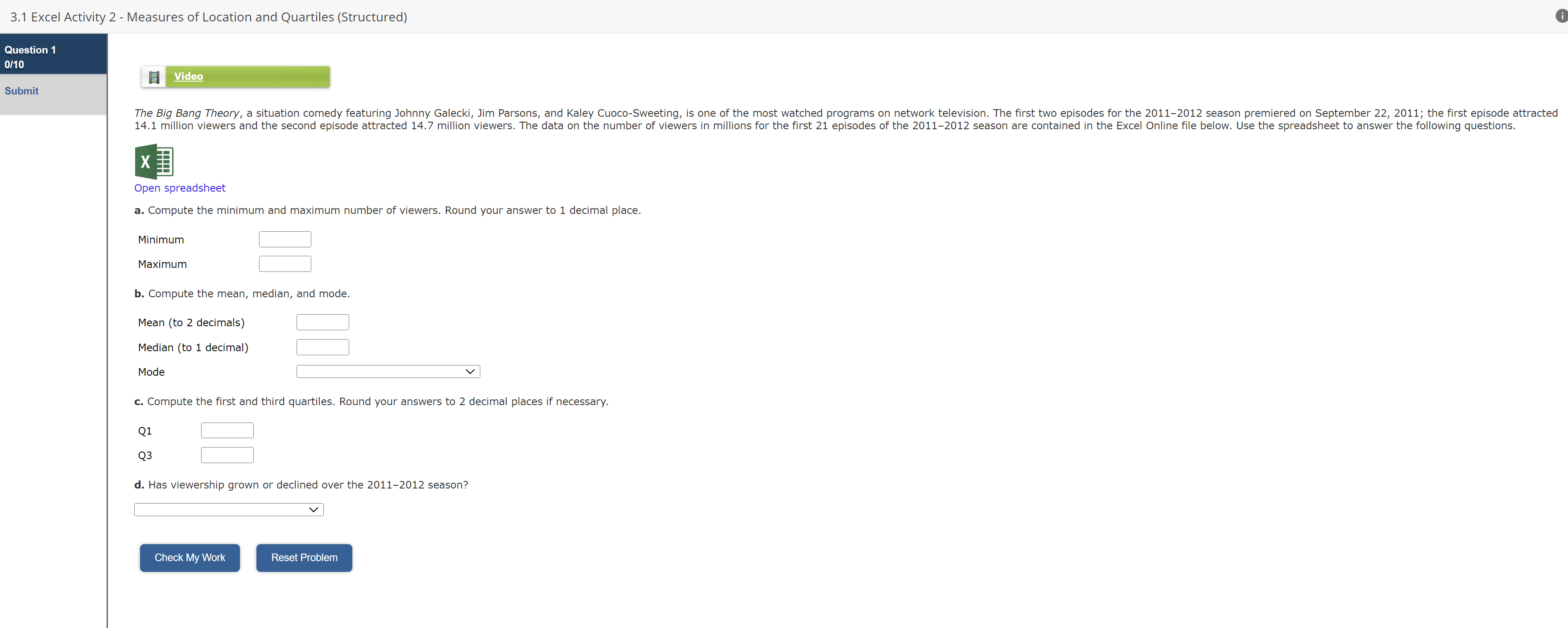 Solved Open spreadsheet a. Compute the minimum and maximum | Chegg.com