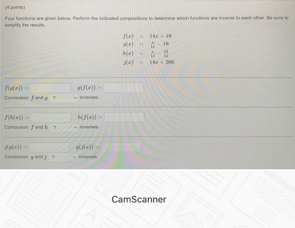 Solved (4 points) Four functions are given below. Perform | Chegg.com
