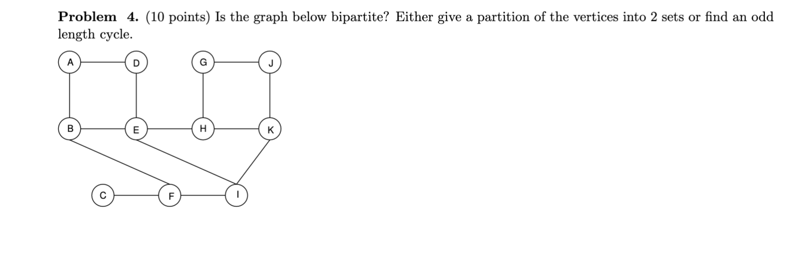 Solved Problem 4. (10 points) Is the graph below bipartite? | Chegg.com