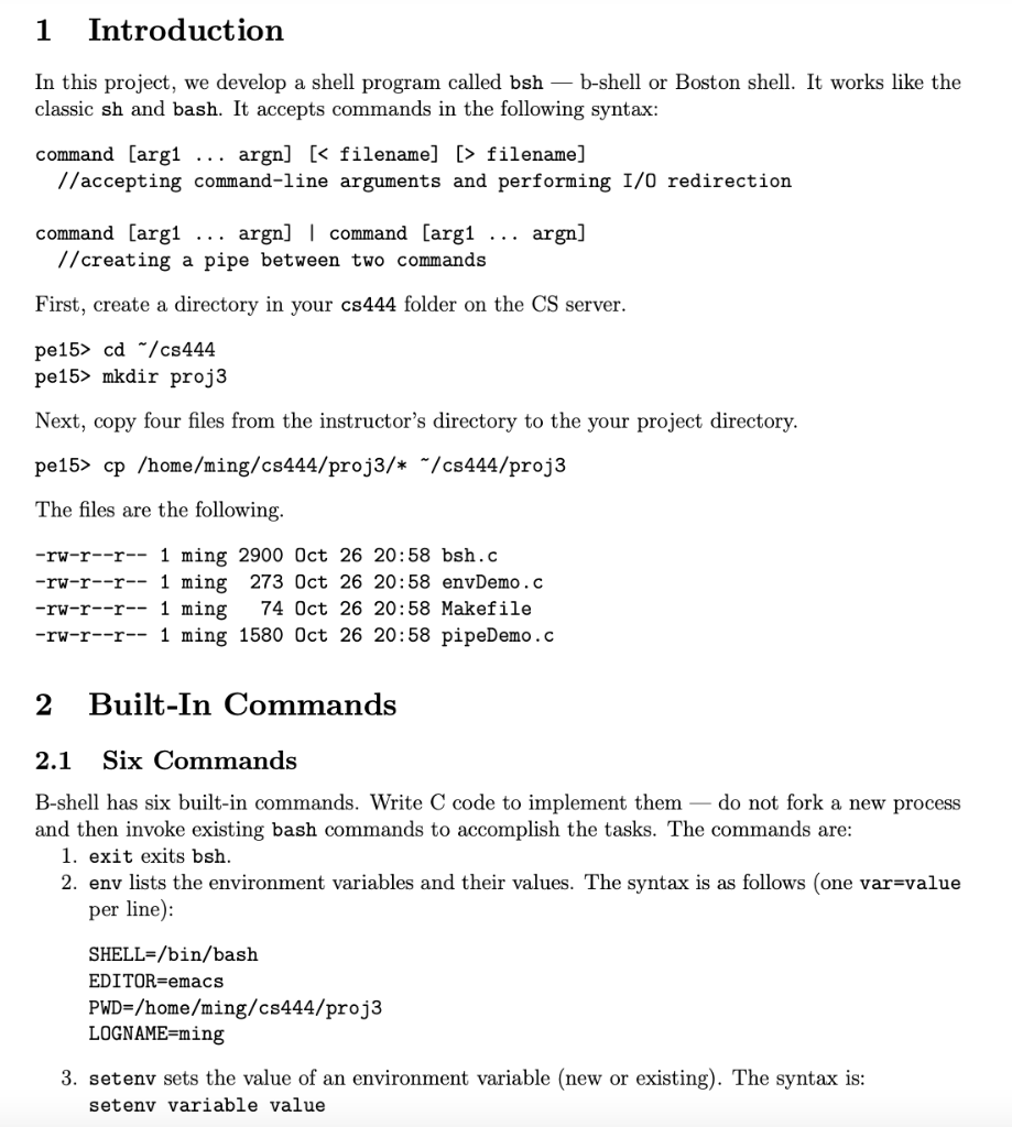 1 Introduction In this project, we develop a shell | Chegg.com