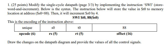 1. (25 points) Modify the single-cycle datapath (page | Chegg.com