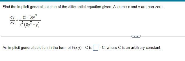Solved Find the implicit general solution of the | Chegg.com