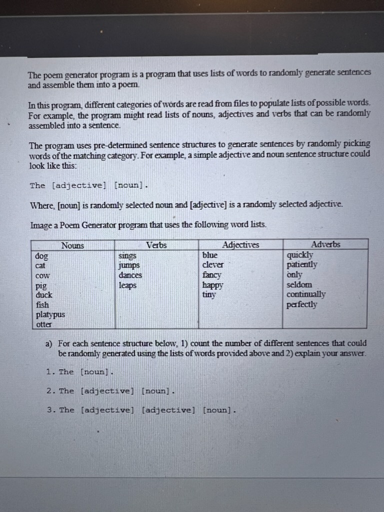 The poem generator program is a program that uses | Chegg.com