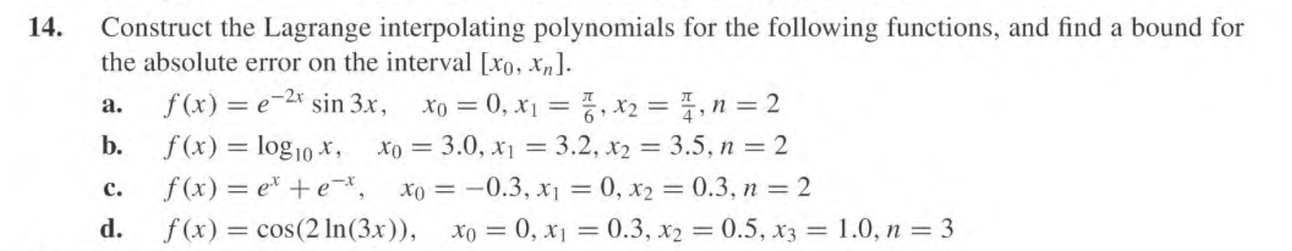 Solved 14. a. Construct the Lagrange interpolating | Chegg.com