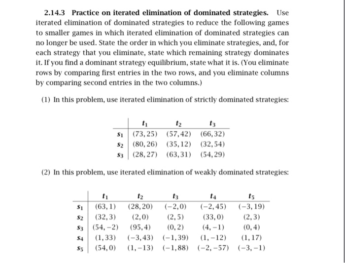 Solved 2.14.3 Practice on iterated elimination of dominated | Chegg.com