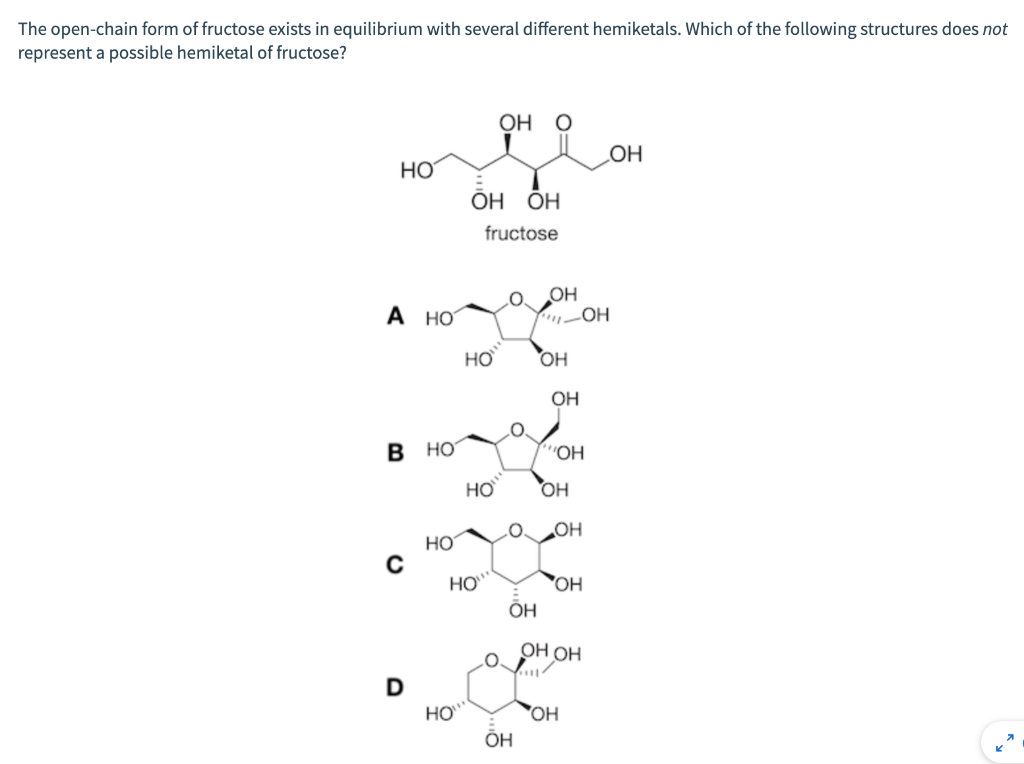 Solved The open-chain form of fructose exists in equilibrium | Chegg.com