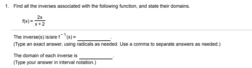 Solved 1. Find all the inverses associated with the | Chegg.com