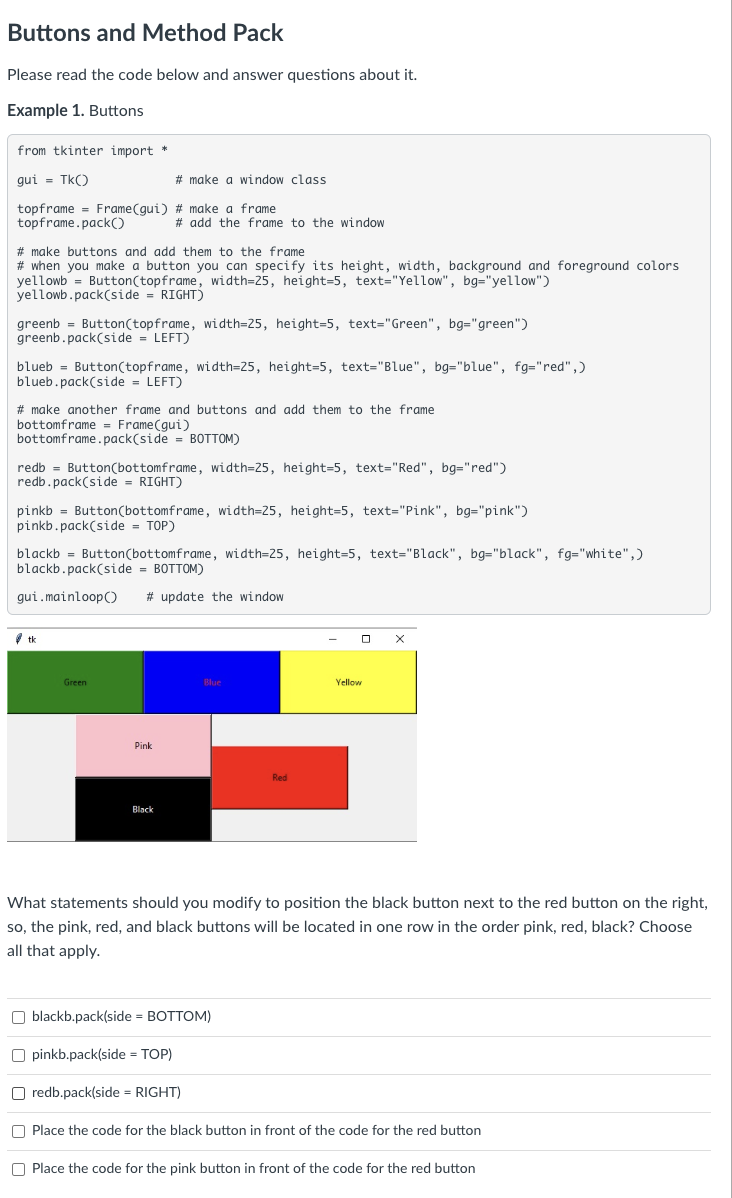 Solved Buttons and Method Pack Please read the code below | Chegg.com