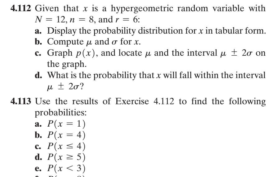 Solved 4112 Given That X Is A Hypergeometric Random