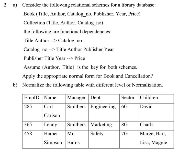 Solved 2 a) Consider the following relational schemes for a | Chegg.com