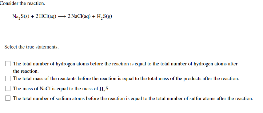 Solved Consider the reaction. Na2 S( | Chegg.com
