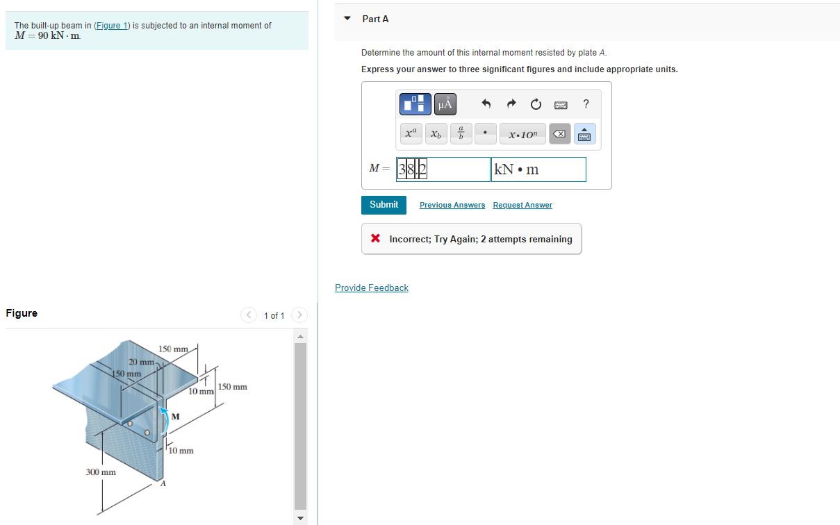 Solved The built-up beam in is subjected to an internal | Chegg.com