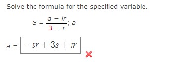 Solved Solve the formula for the specified variable. \\[ | Chegg.com
