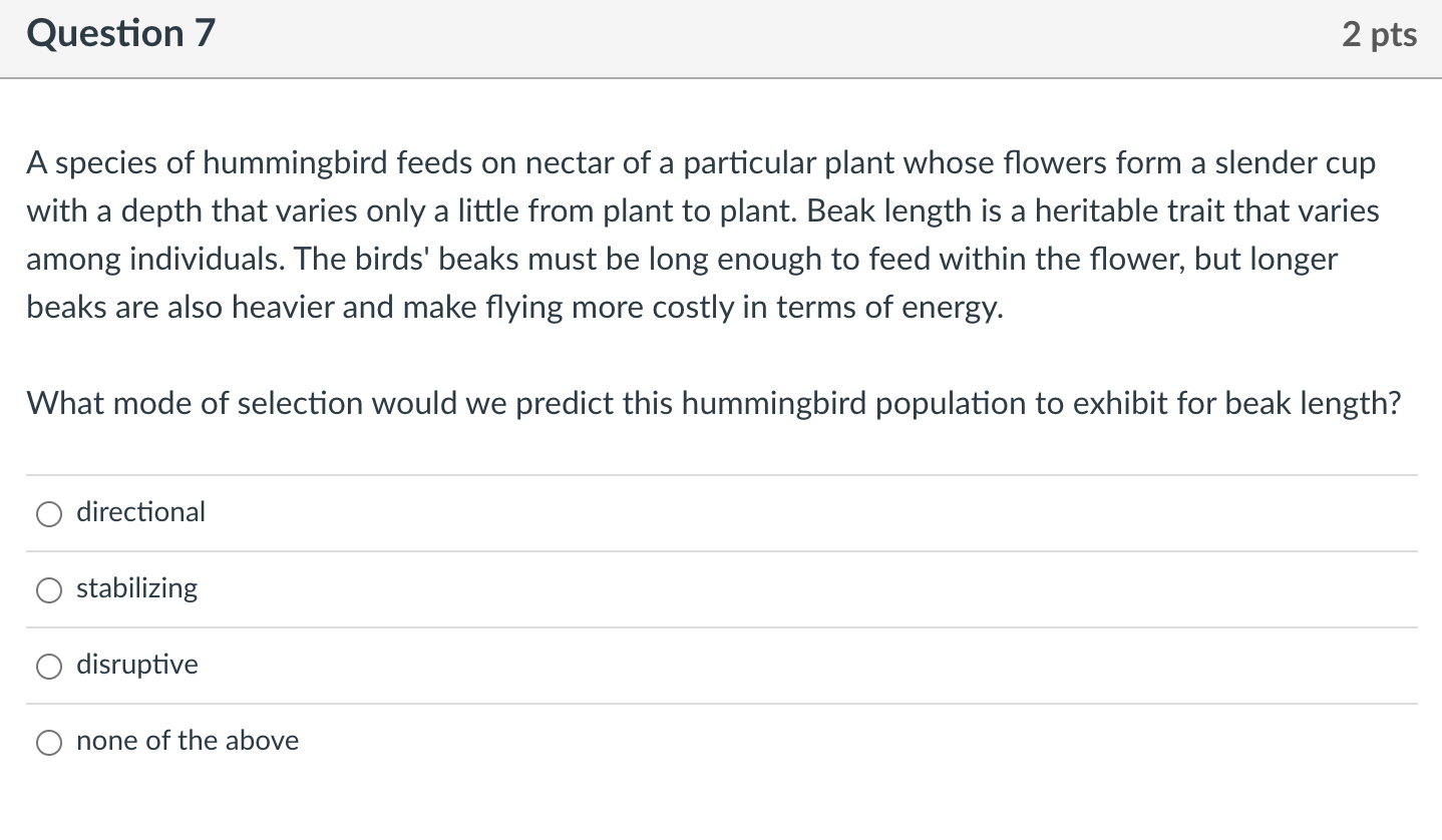 Solved A species of hummingbird feeds on nectar of a | Chegg.com