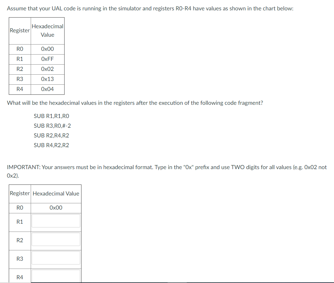 Solved Assume that your UAL code is running in the simulator | Chegg.com