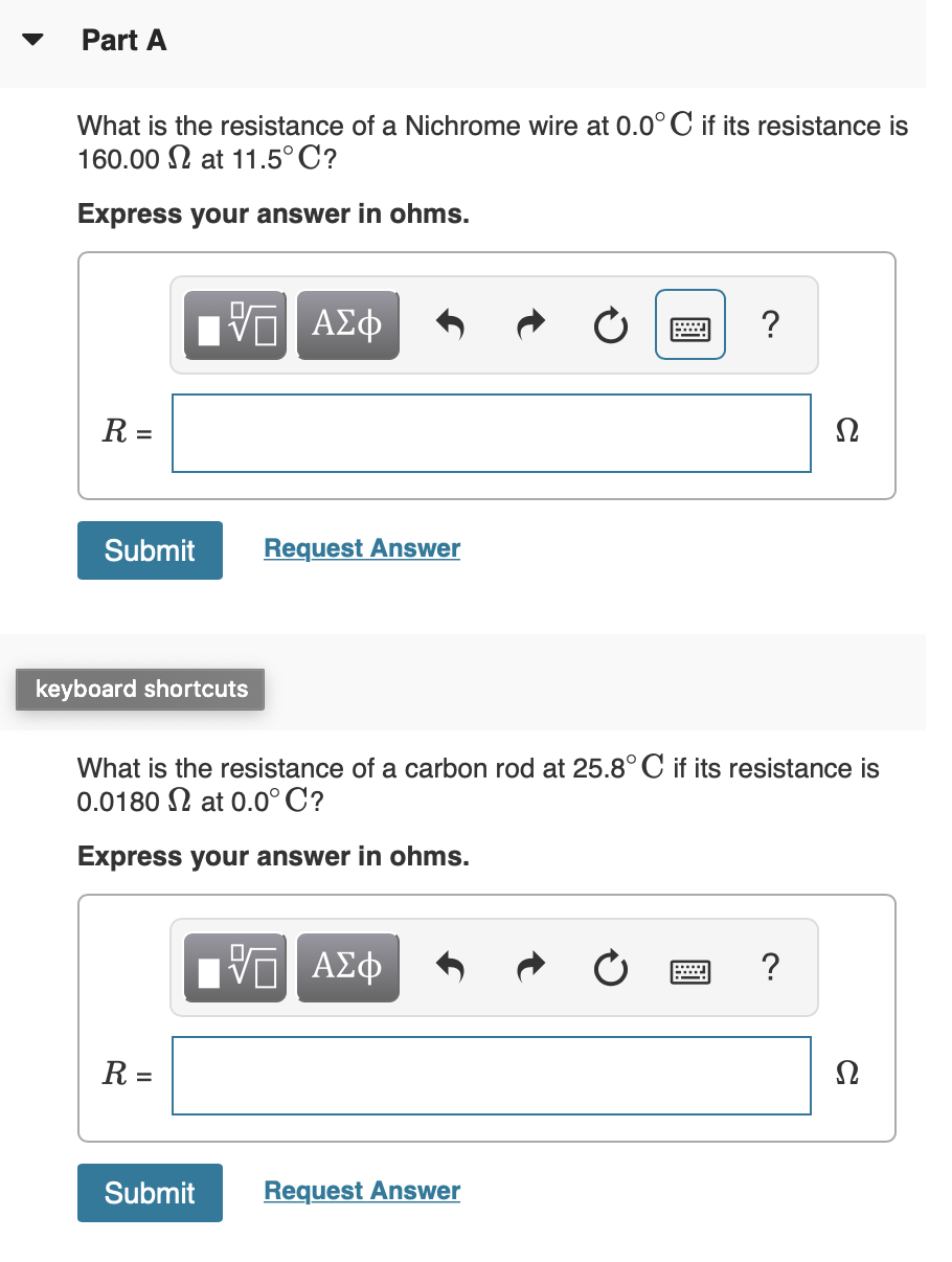 Solved Part A What is the resistance of a Nichrome wire at | Chegg.com