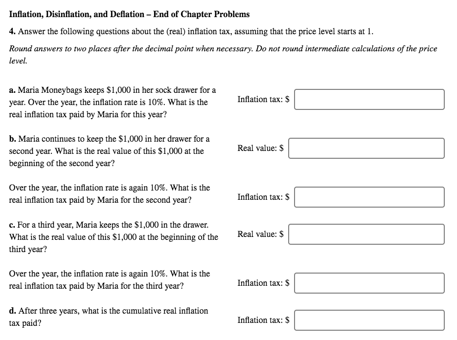 Solved Inflation, Disinflation, and Deflation - End of | Chegg.com