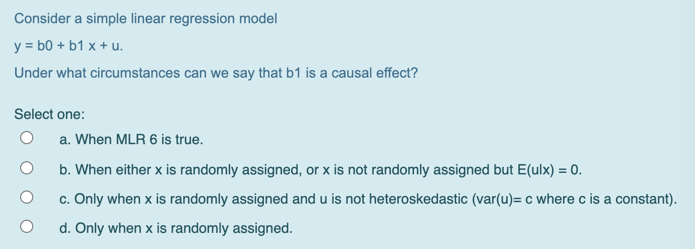 Solved Consider a simple linear regression model y = b0 + b1 | Chegg.com