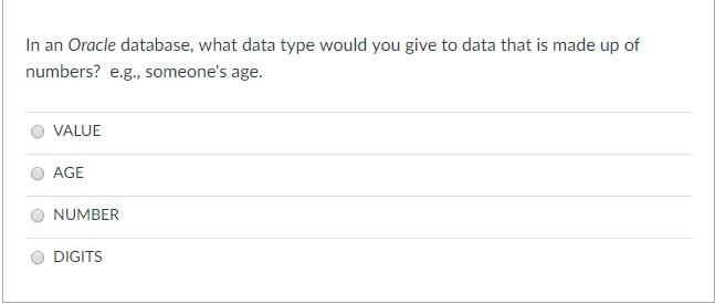 Solved In an Oracle database, what data type would you give | Chegg.com