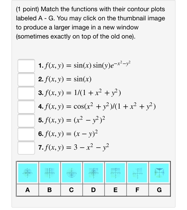 Solved (1 point) Match the functions with their contour | Chegg.com