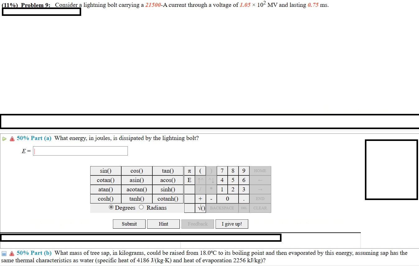 Solved (11\%) Problem 9: Consider a lightning bolt carrying | Chegg.com