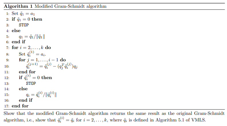 Modified Gram Schmidt Page 101 Of Vmls Mentions That 