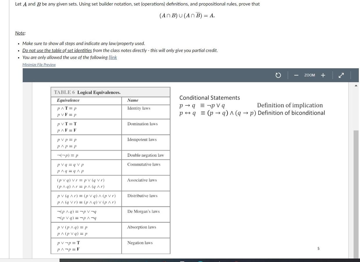 Solved Let A and B be any given sets. Using set builder | Chegg.com
