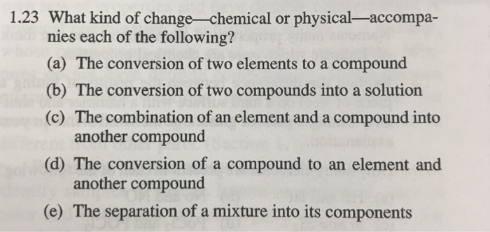 Solved 1.23 What kind of change-chemical or | Chegg.com