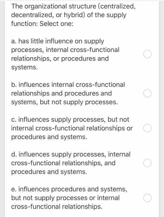 Solved The organizational structure (centralized, | Chegg.com