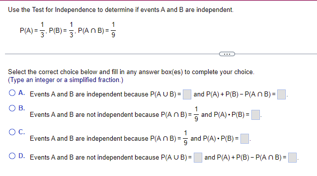 Solved Use the Test for Independence to determine if events | Chegg.com