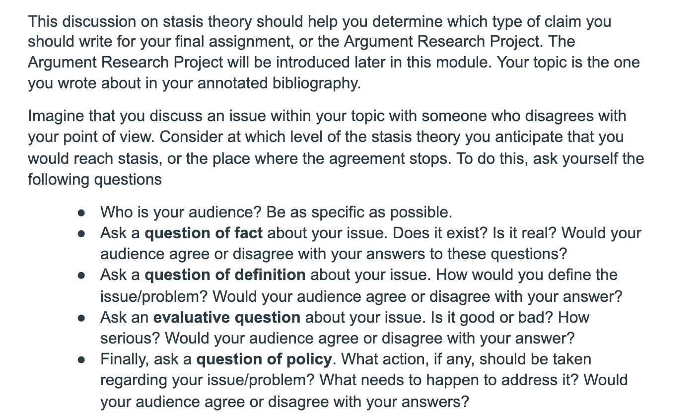 This discussion on stasis theory should help you | Chegg.com