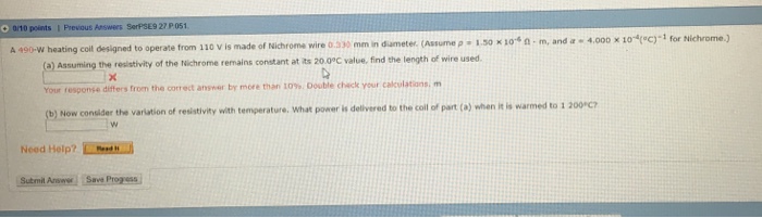 Solved 0/10 points I Previous Answers SerPSE9 27 P051 w | Chegg.com