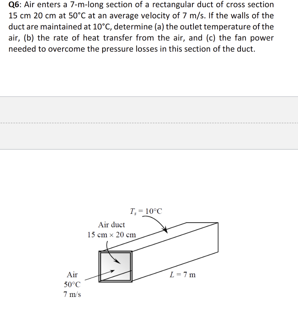 Solved Q6: Air enters a 7-m-long section of a rectangular | Chegg.com