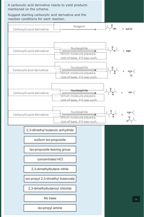 Solved A carboxylic acid derivative reacts to yield products | Chegg.com